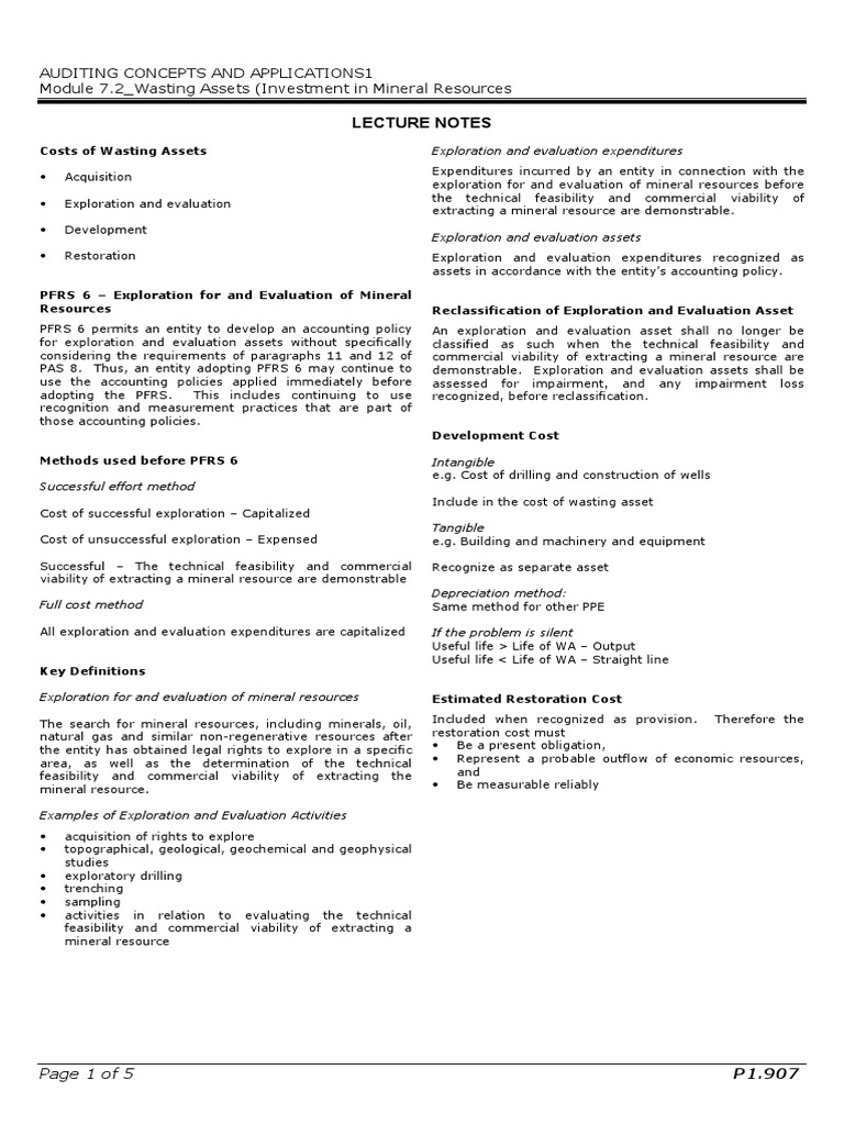 Module 7.2 - Wasting Assets (Investment in Mineral Resources) - My Benilde Students' | PDF ...