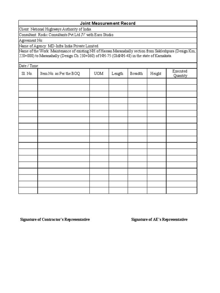 Joint Measurement Report for NH-75 | PDF