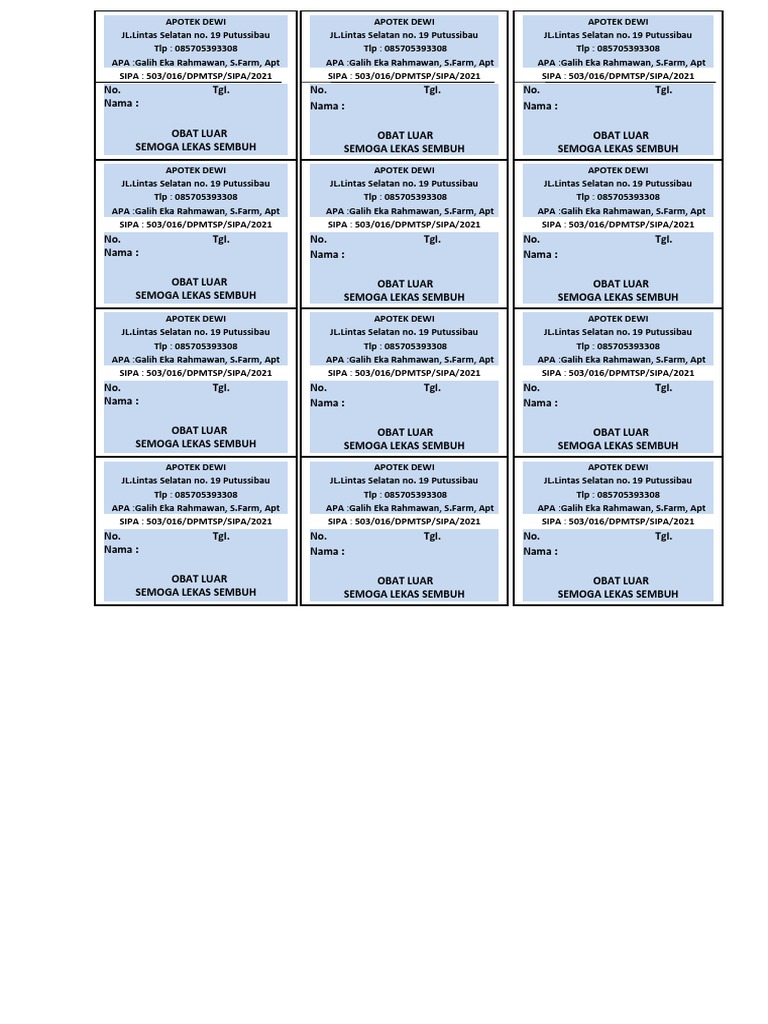 BLANKO Etiket Biru Obat Luar | PDF