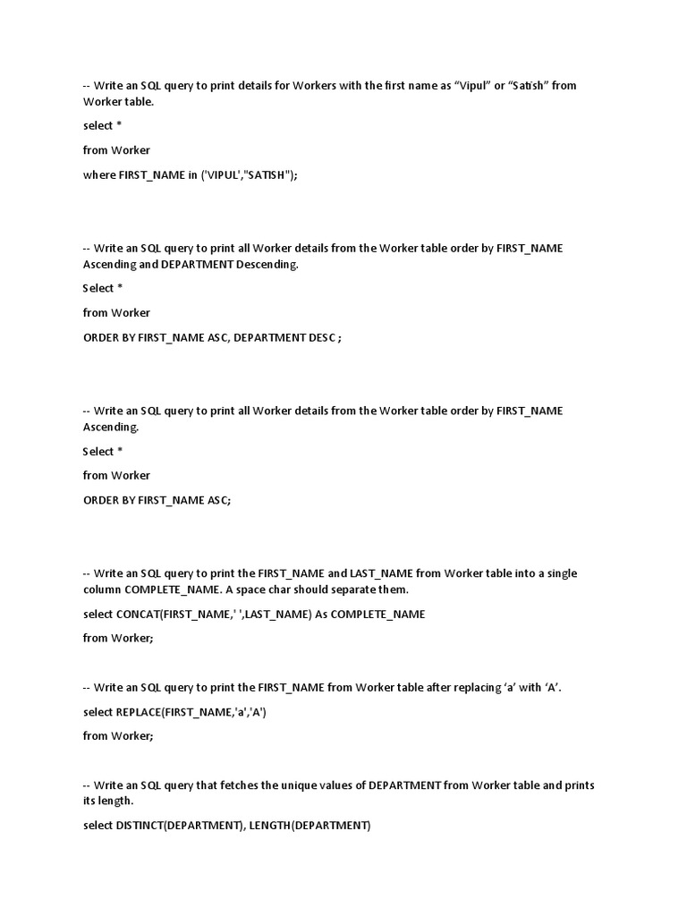 SQL Queries SIR | PDF | Salary | Sql