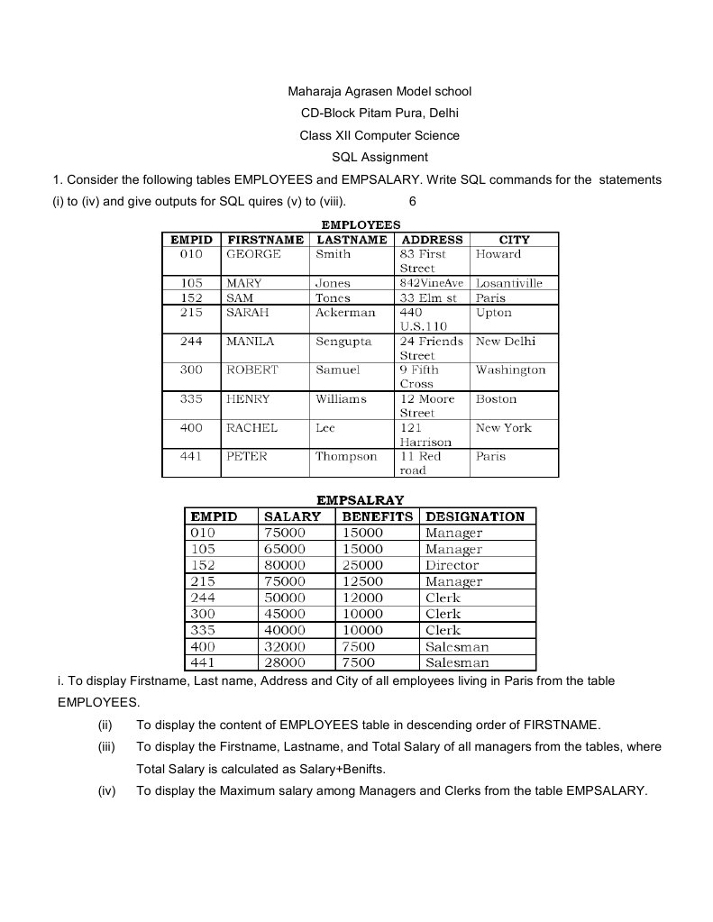 Sql Assignments Pdf Data Management Software Data Management