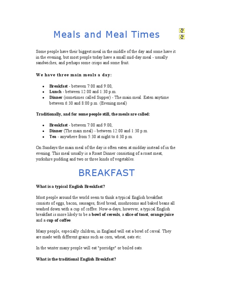 British Meals and Meal Times | PDF | Meal | Lunch