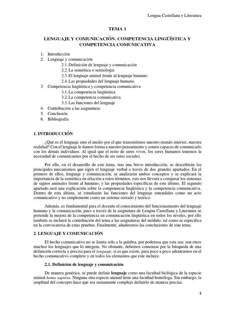 Tema 1. Lenguaje y Comunicación | PDF | Lingüística | Comunicación