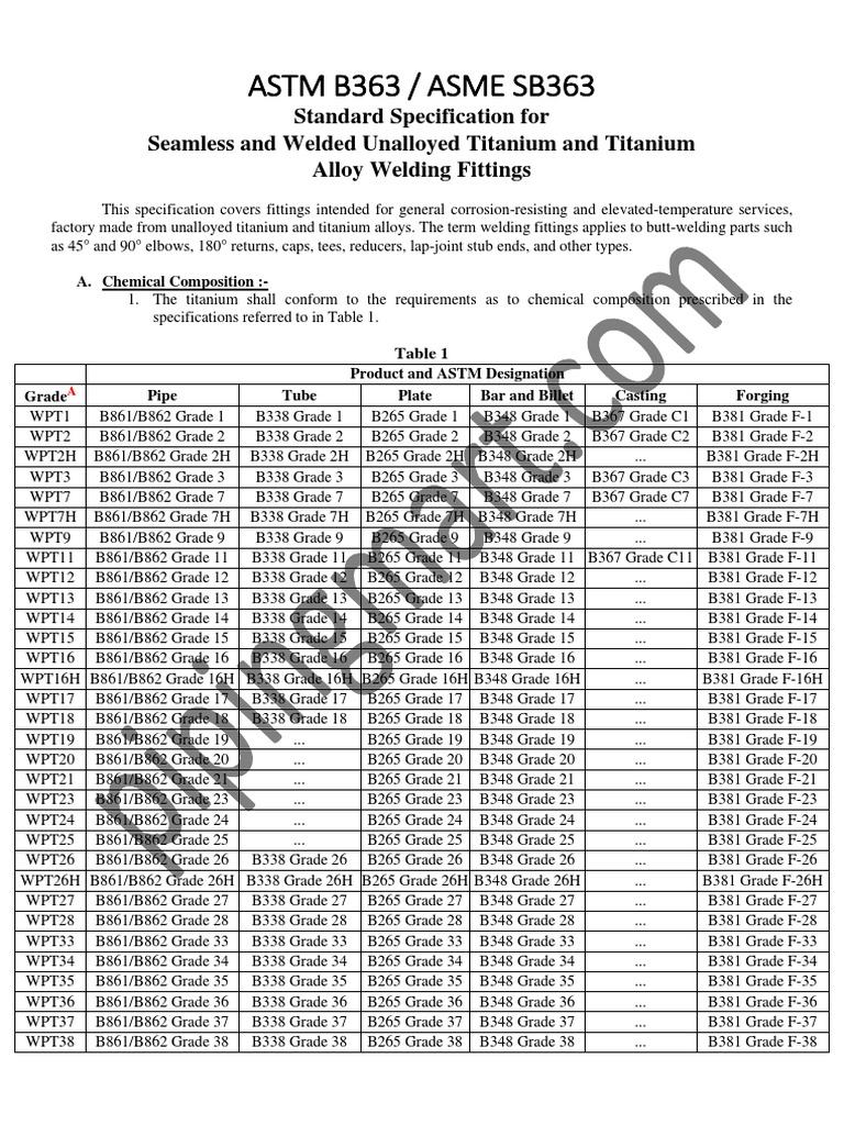Astm b363 Asme sb363 | PDF | Pipe (Fluid Conveyance) | Titanium