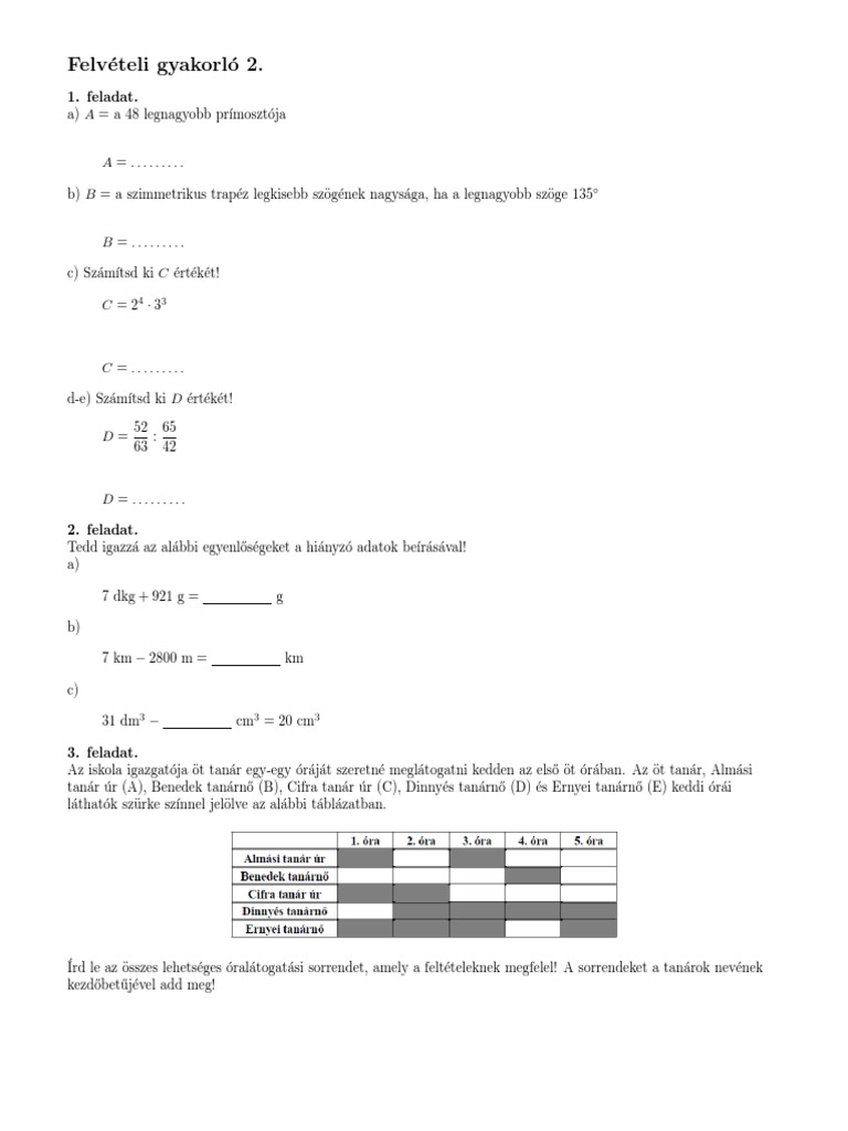 Felv Teli Gyakorl 2 | PDF
