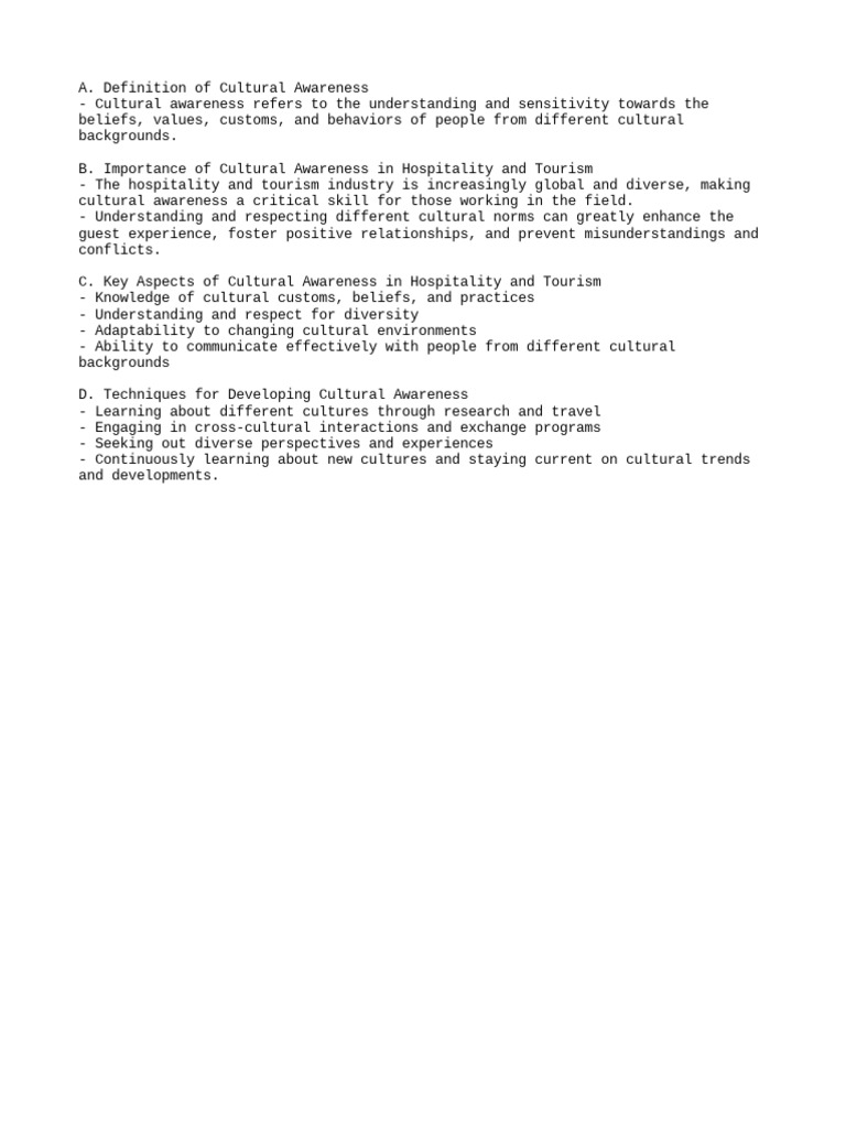 V. Cultural Awareness in Hospitality and Tourism | PDF