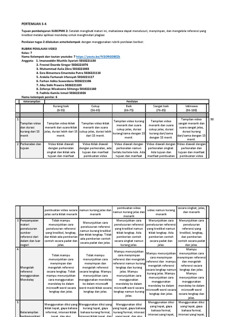 Rubrik Penilaian Tugas 3 | PDF