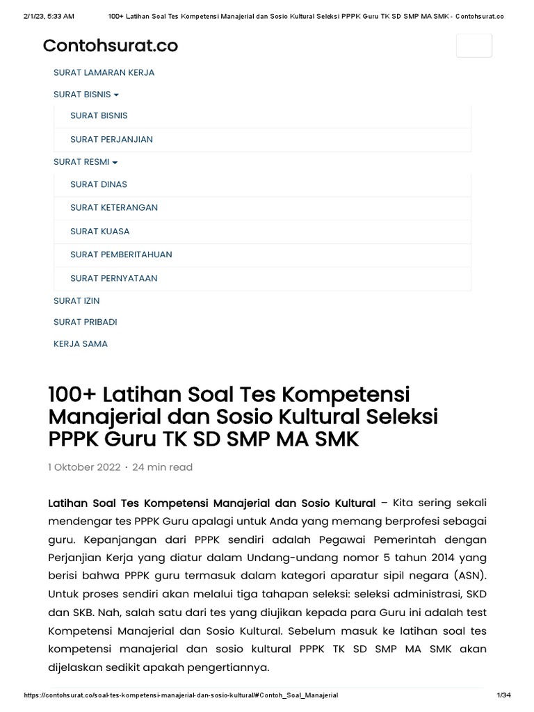 100+ Latihan Soal Tes Kompetensi Manajerial Dan Sosio Kultural Seleksi ...