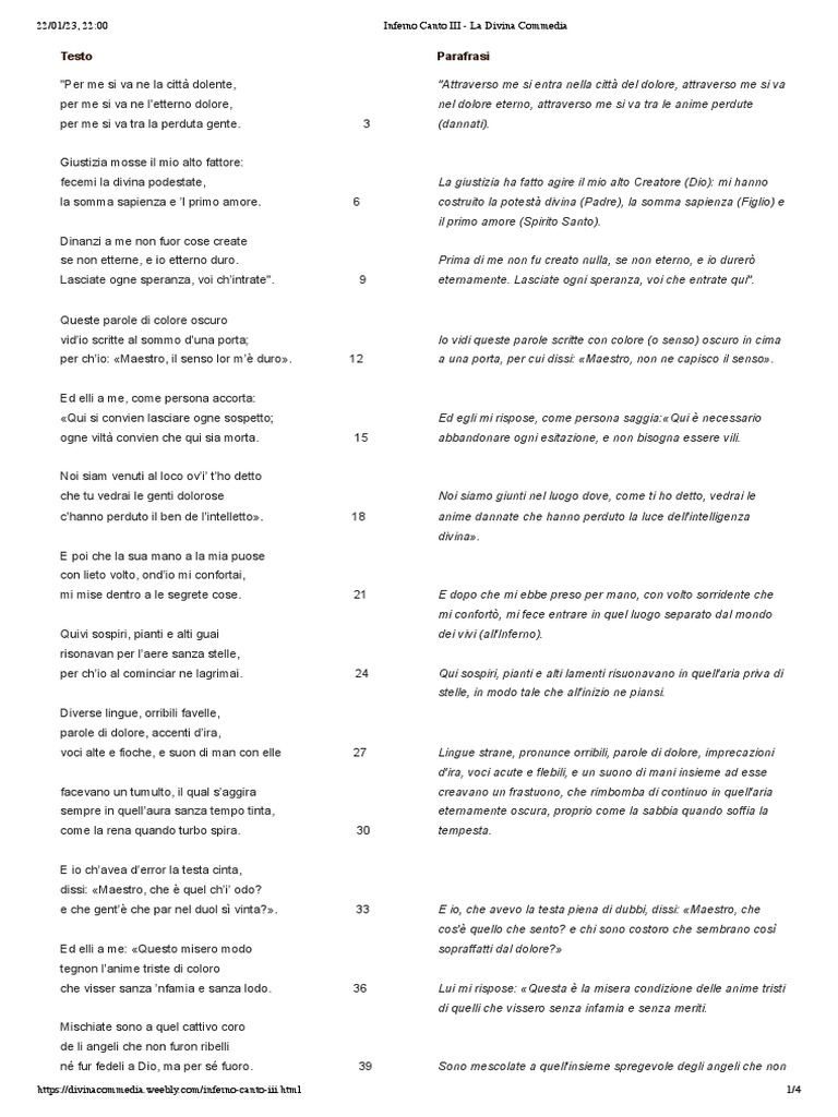 Inferno Canto III - La Divina Commedia | PDF