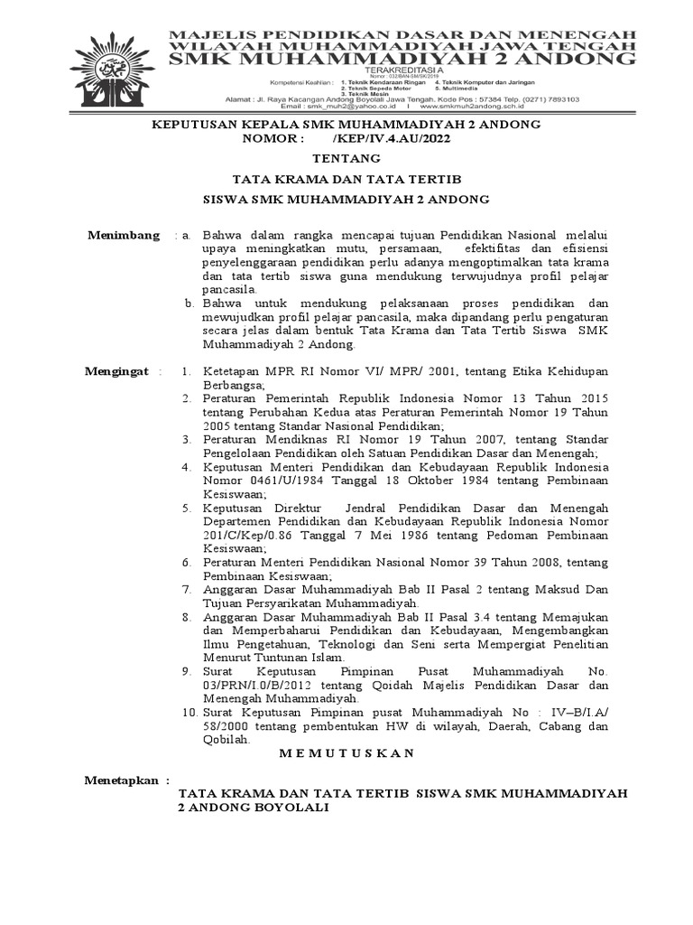 Tata Krama Dan Tata Tertib 22-23 | PDF