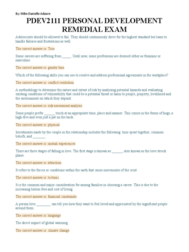 Pdev2111 Personal Development Remedial Exam Wewo! | PDF | Cost Of ...