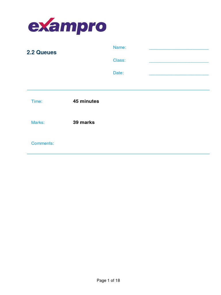 Queues Past Paper AQA Computer Science | PDF | Vertex (Graph Theory ...