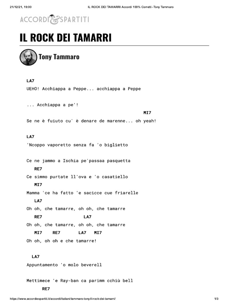 IL ROCK DEI TAMARRI Accordi 100% Corretti - Tony Tammaro | PDF