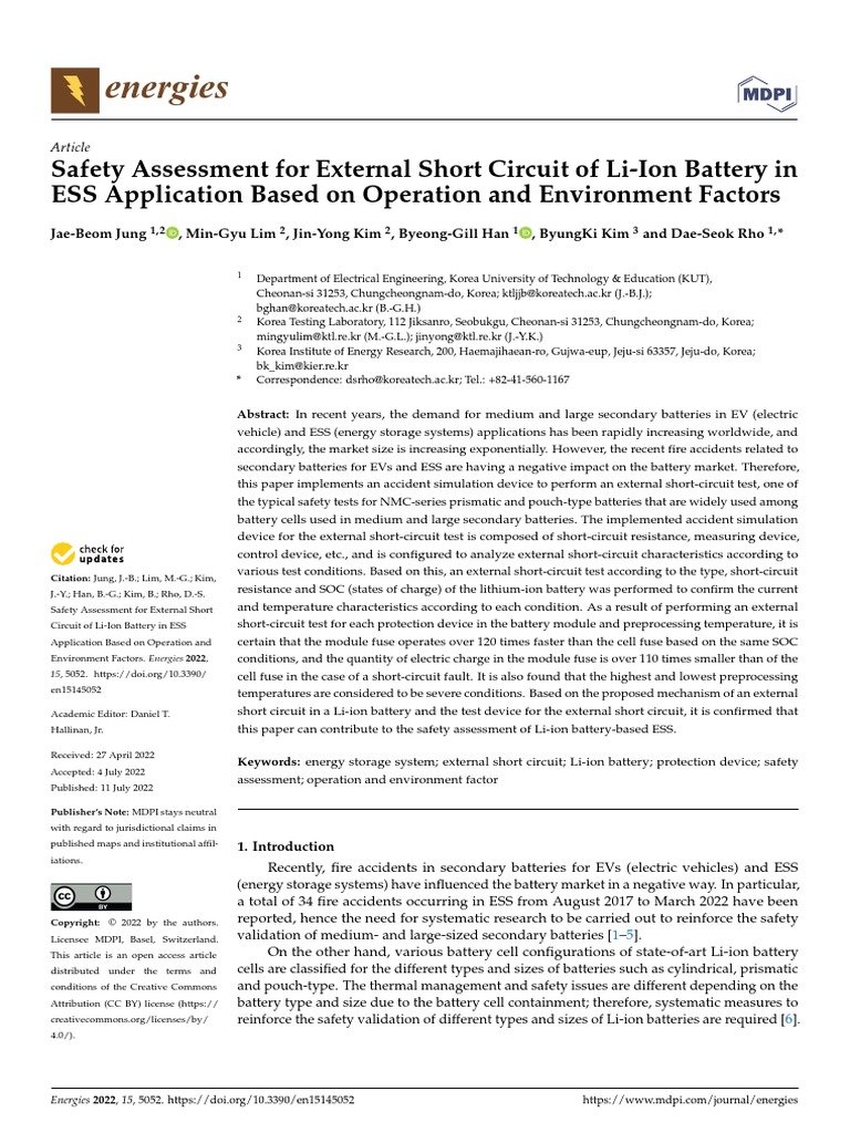 Safety Assessment For External Short Circuit of Li-Ion Battery in | PDF ...