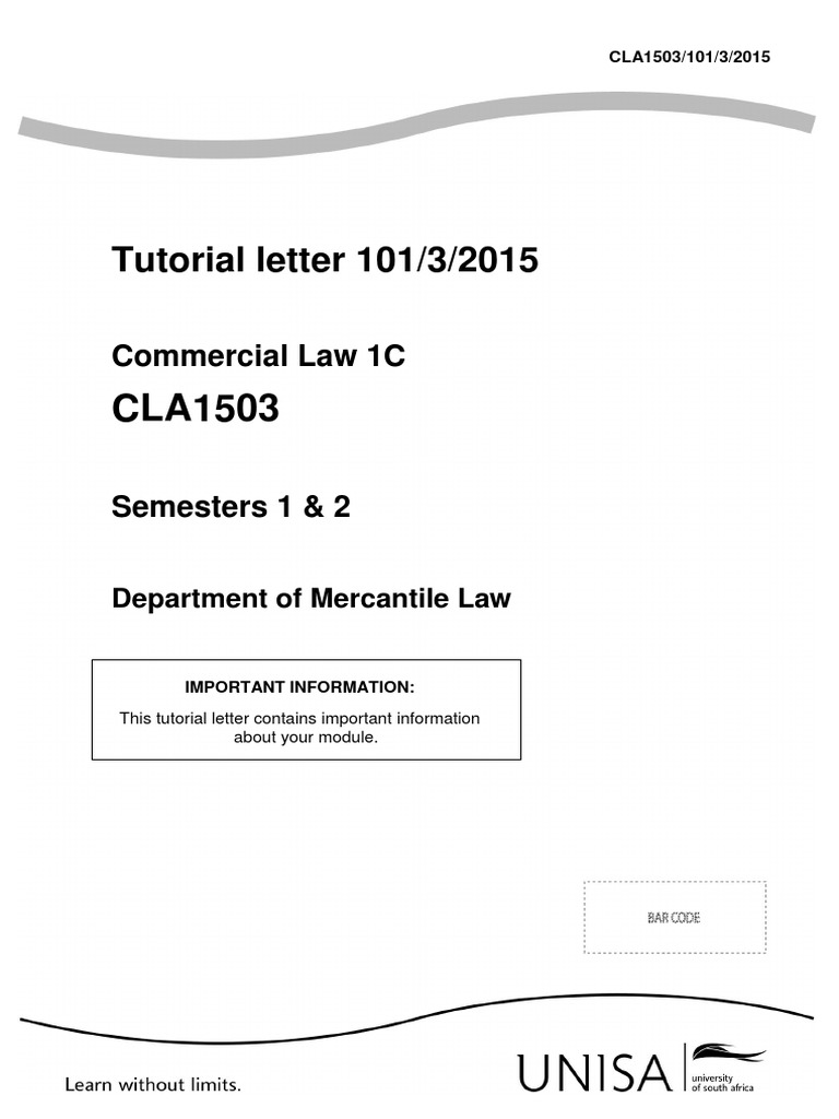 CLA 1503 Tutorial Letter 101 | PDF | Surety | Lease