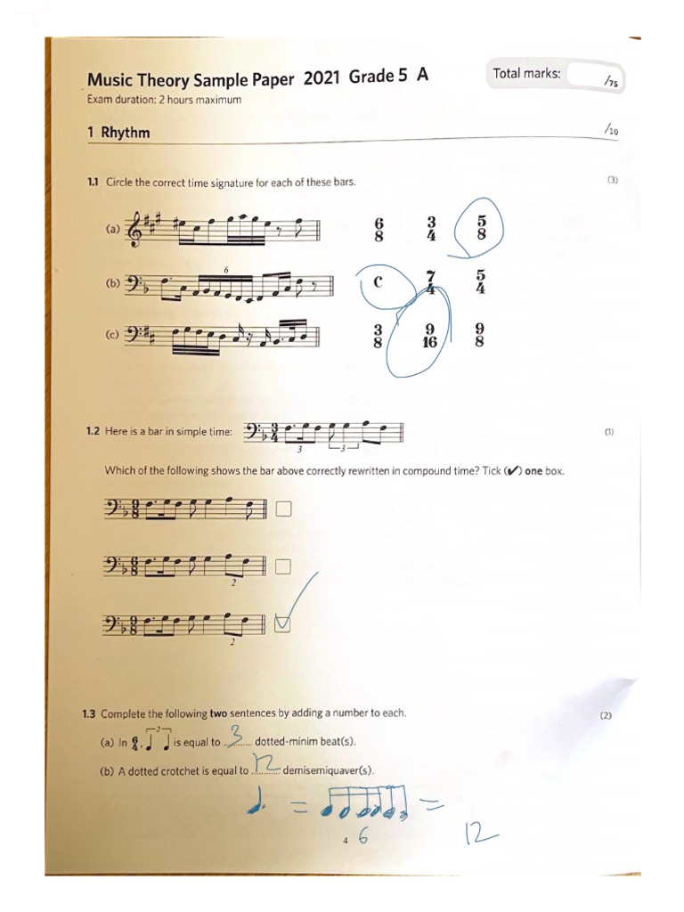 Music Theory Sample Paper 2021 Grade 5 A JTLPW | PDF