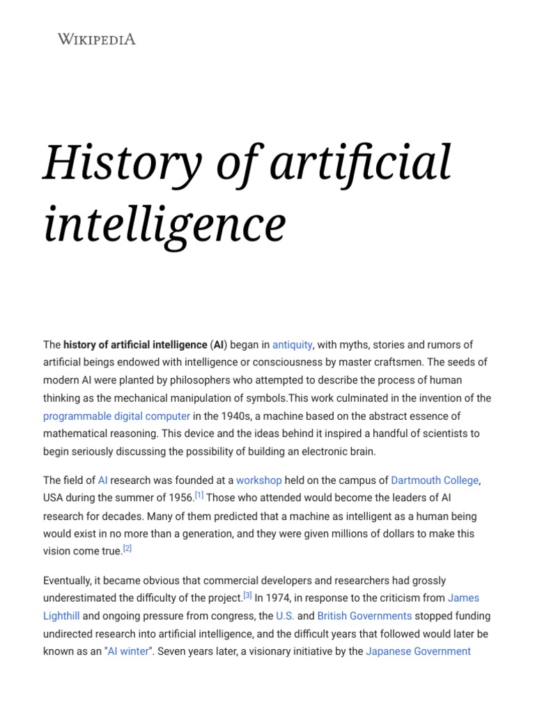 History of Artificial Intelligence - Wikipedia | PDF | Computers | Young Adult