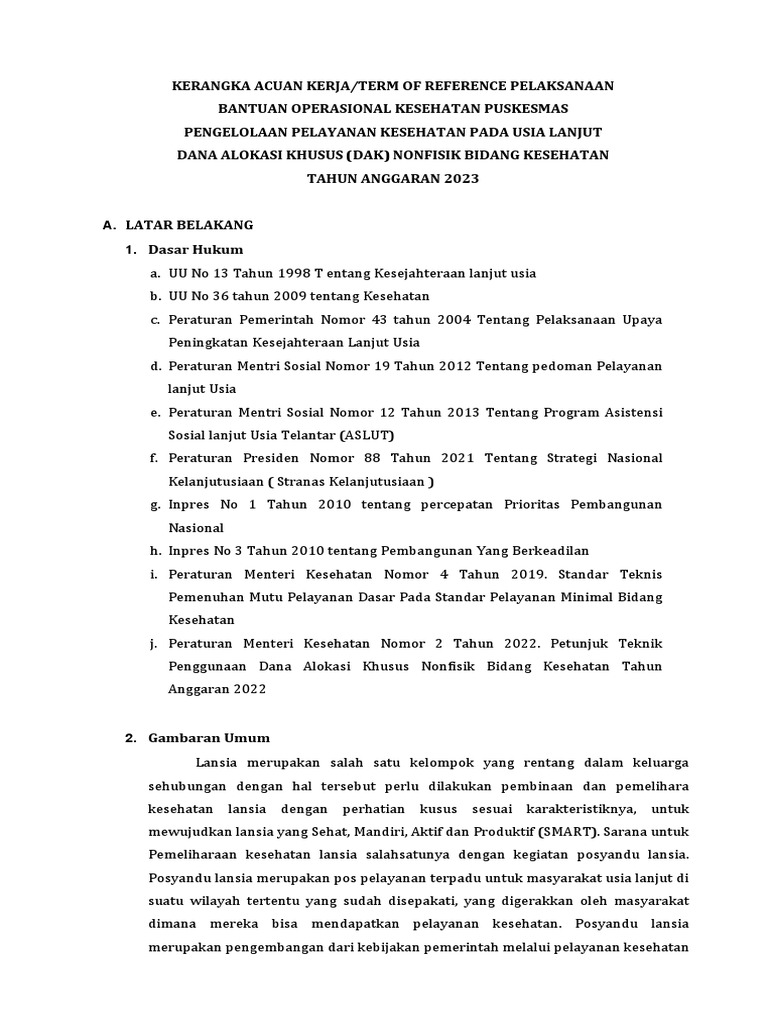 KAK Lansia 2023 | PDF | Ilmu Sosial