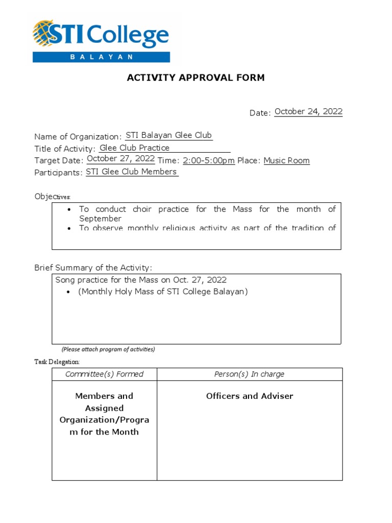 ACTIVITY APPROVAL Practice Oct. 27 | PDF