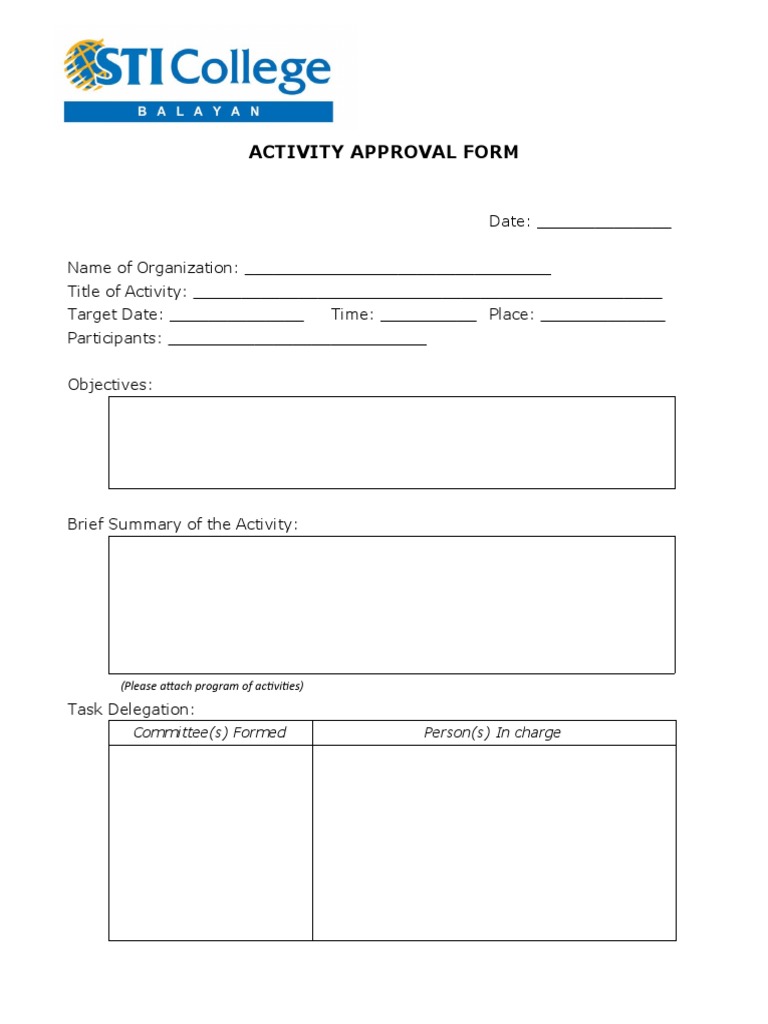 Activity Approval Form | PDF