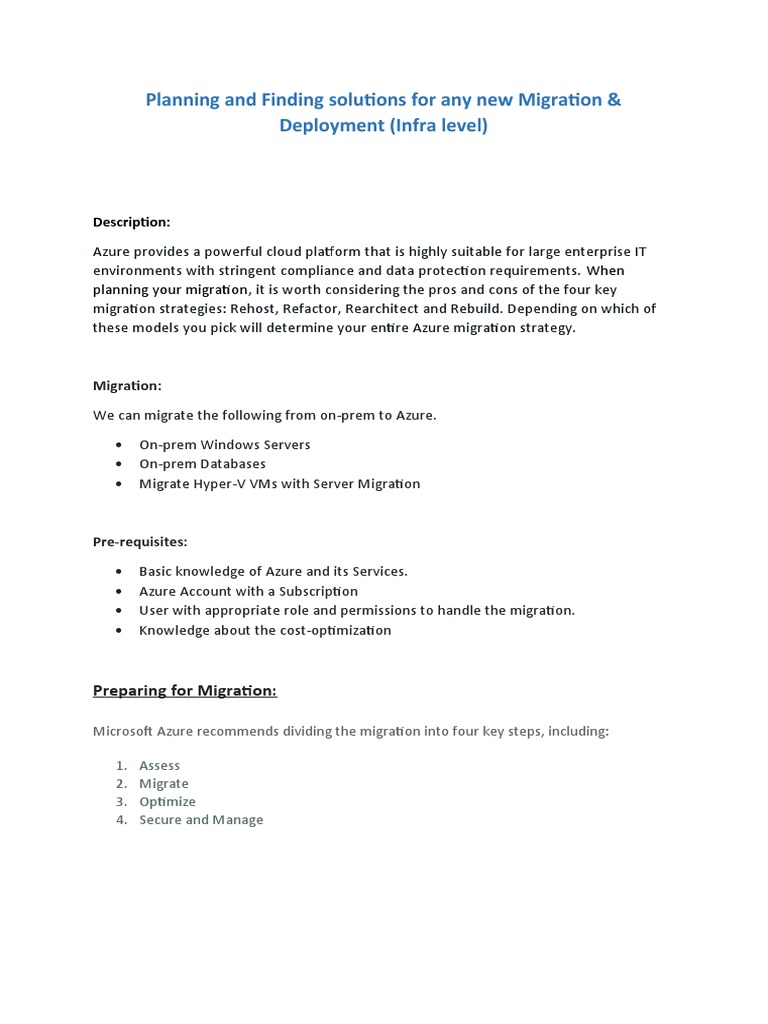 Azure-Planning and Finding Solutions For Migration - MOP | PDF | Cloud ...