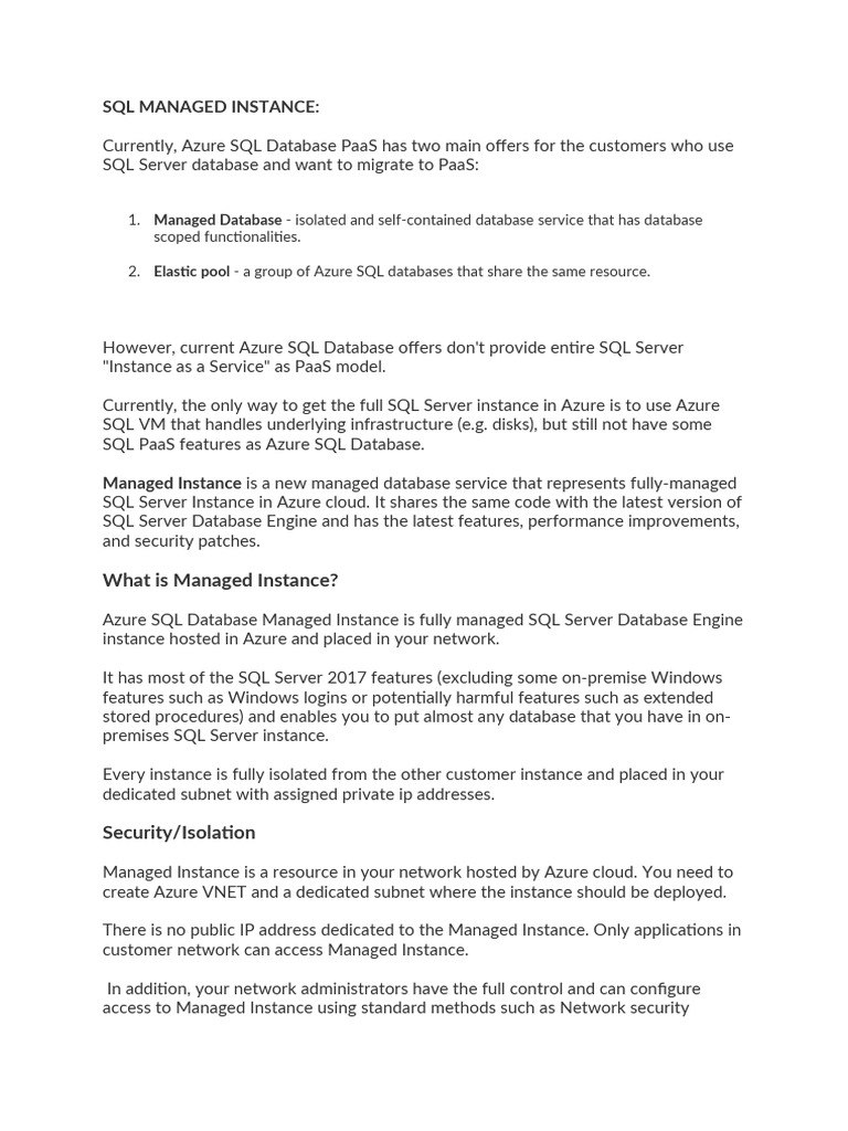 SQL MANAGED INSTANCE | PDF | Databases | Cloud Computing