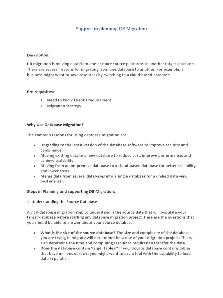 Support In Planning Db Migration Pdf Databases Data Quality