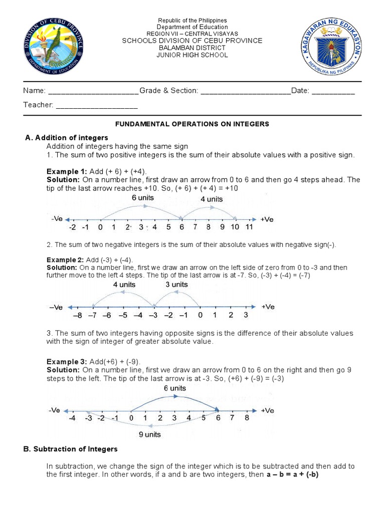 Operations on Integers Explained | PDF | Integer | Division (Mathematics)