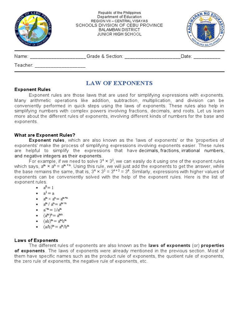 Law of Exponents | PDF | Exponentiation | Multiplication