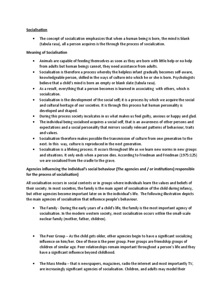 Socialisation Notes 2021 DSW | PDF | Socialization | Gender