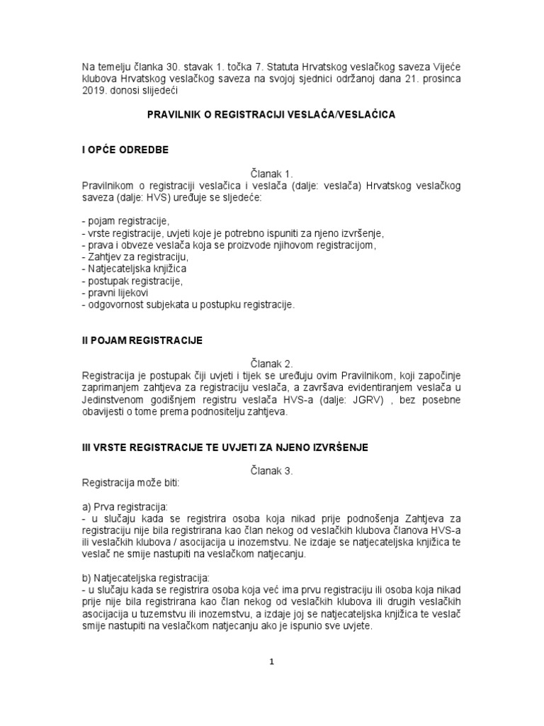 Pravilnik o Registraciji Veslaca 21 12 2020 | PDF