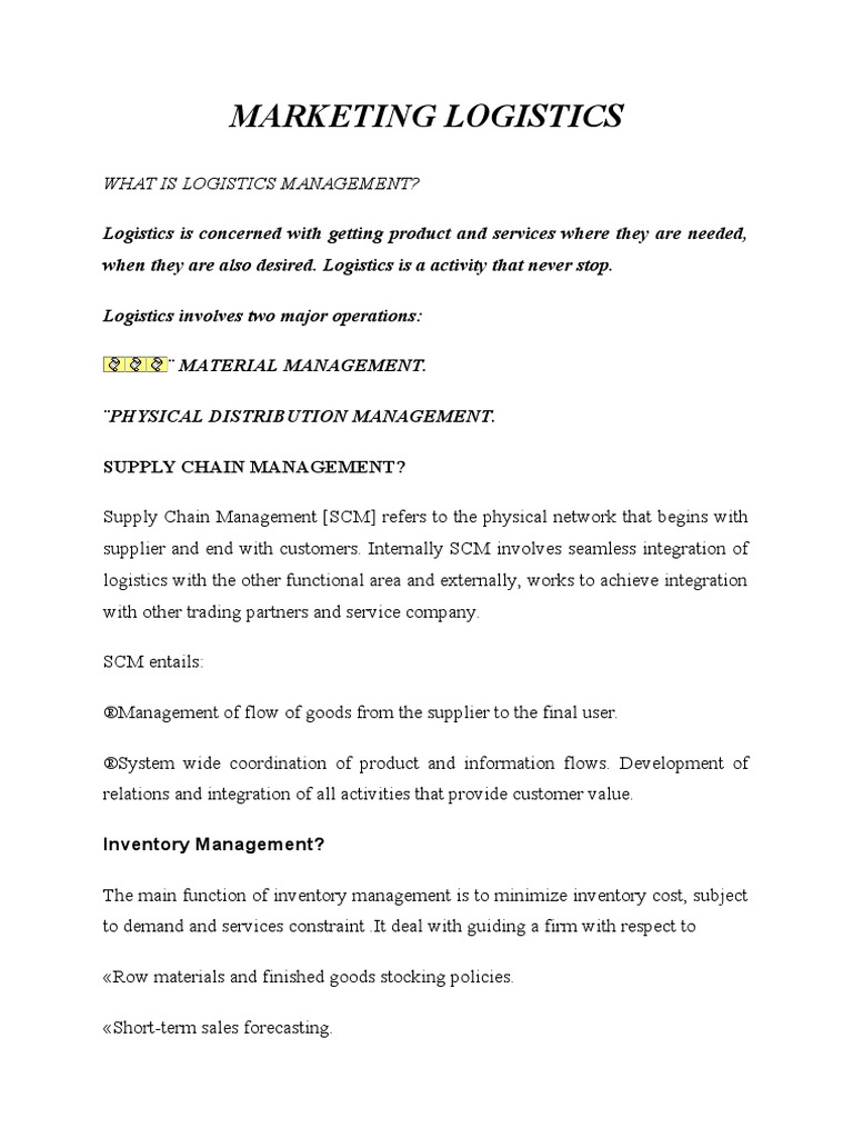 Marketing Logistics | PDF | Supply Chain Management | Logistics