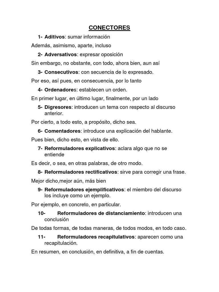CONECTORES | PDF | Artes del Lenguaje y Comunicación