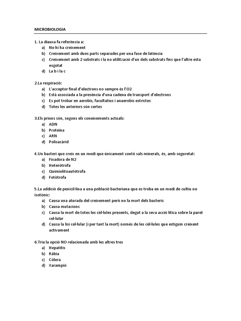 MICROBIOLOGIA-questionari Solucions | PDF