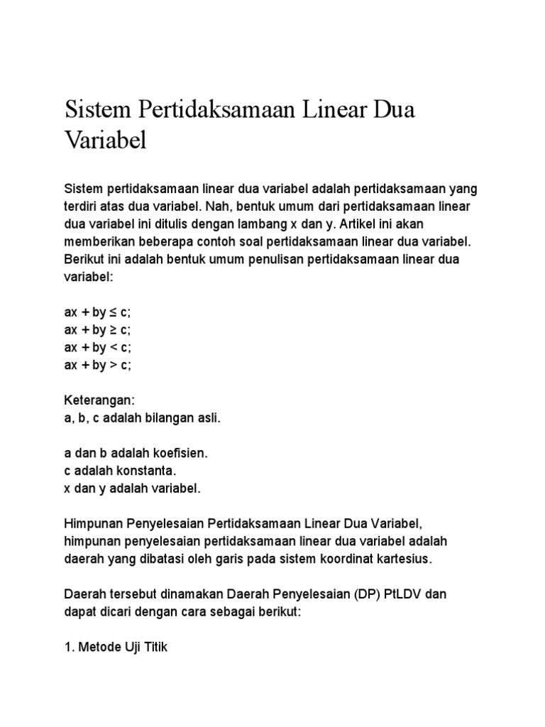 Sistem Pertidaksamaan Linear Dua Variabel | PDF | Metode & Bahan Ajar ...