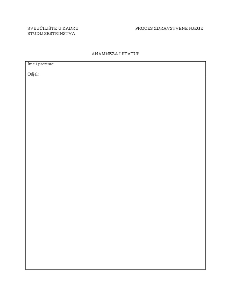 Anamneza I Status Obrazac | PDF