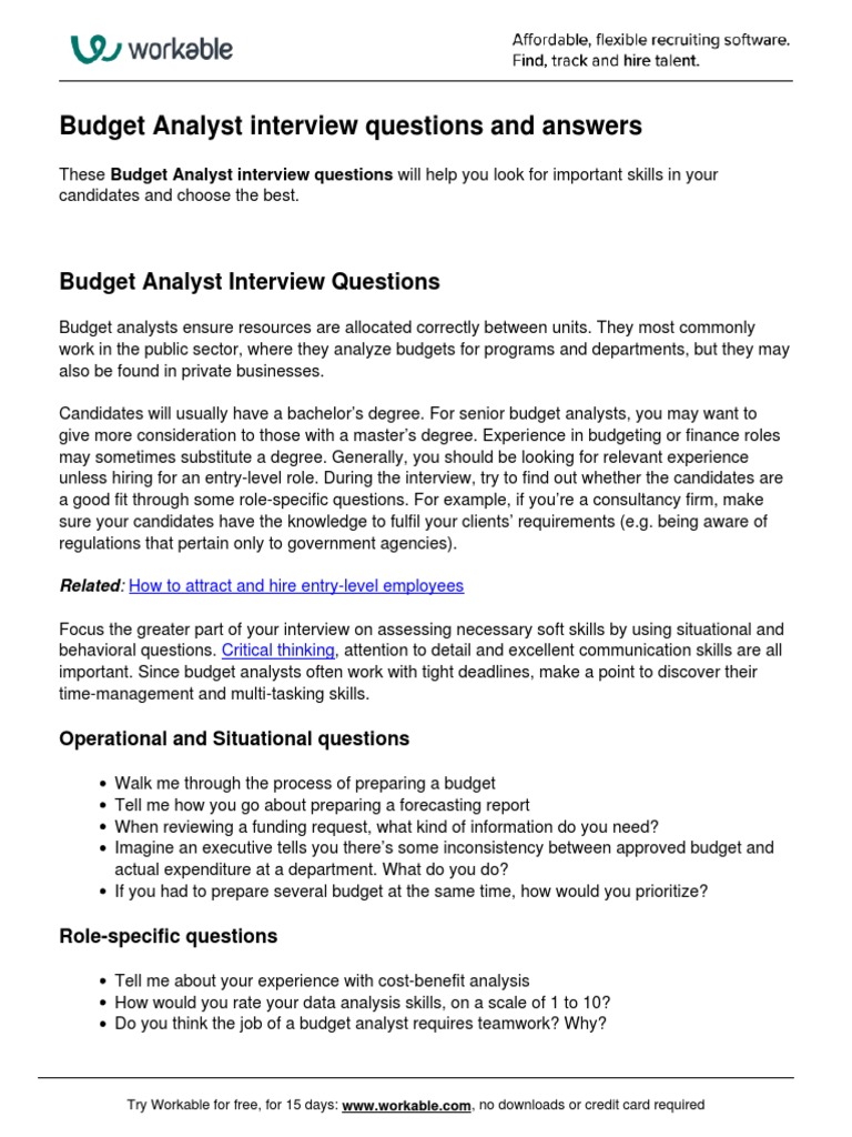 Budget Analyst Interview Questions | PDF | Financial Analyst | Budget