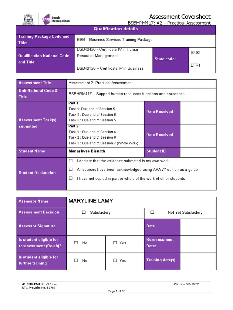 A2 - PRACTICAL ASSESSMENT - BISNATH MANASHVEE - 1st Attempt | PDF ...