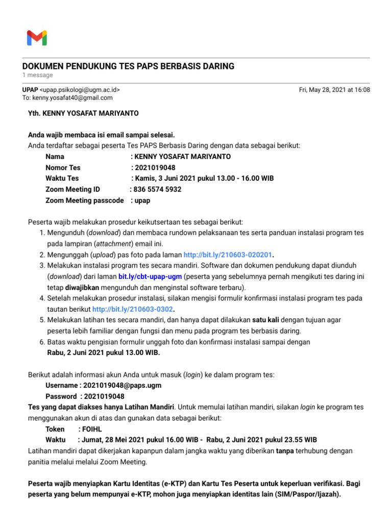 Gmail - DOKUMEN PENDUKUNG TES PAPS BERBASIS DARING | PDF