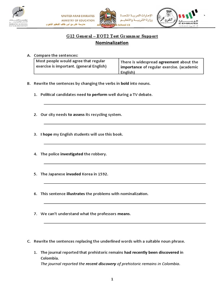 Exercise On Nominalization | PDF | Noun | Cognitive Science