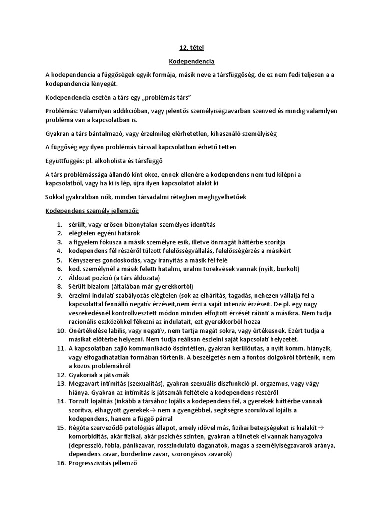 TételAddiktologiai Pszichologia Kodependencia Tétel | PDF
