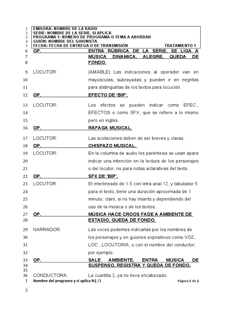 Ejemplo de Formato de Guion Dramatizado | PDF