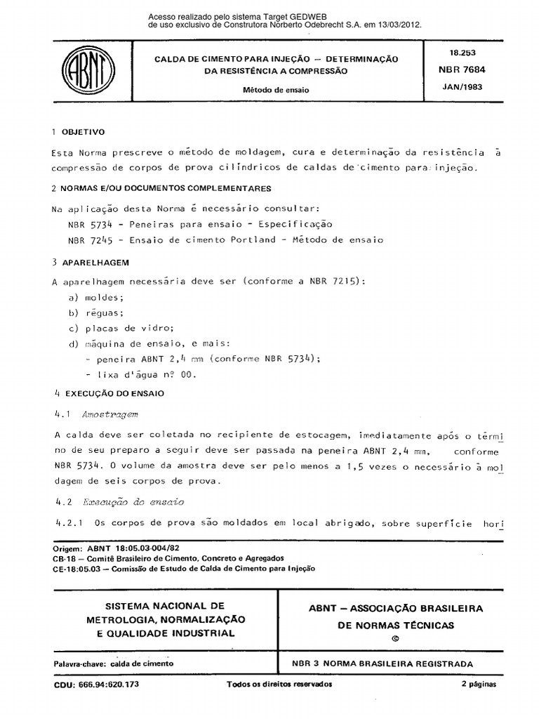 NBR 7684 1983 - Resistência A Compressão | PDF