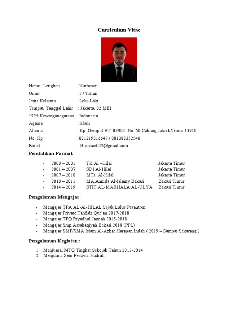 CV Guru Pendidikan Agama Islam Nurhasan | PDF
