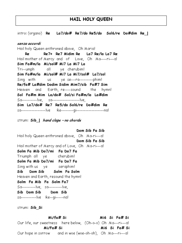 Hail Holy Queen Lyrics and Chords | PDF