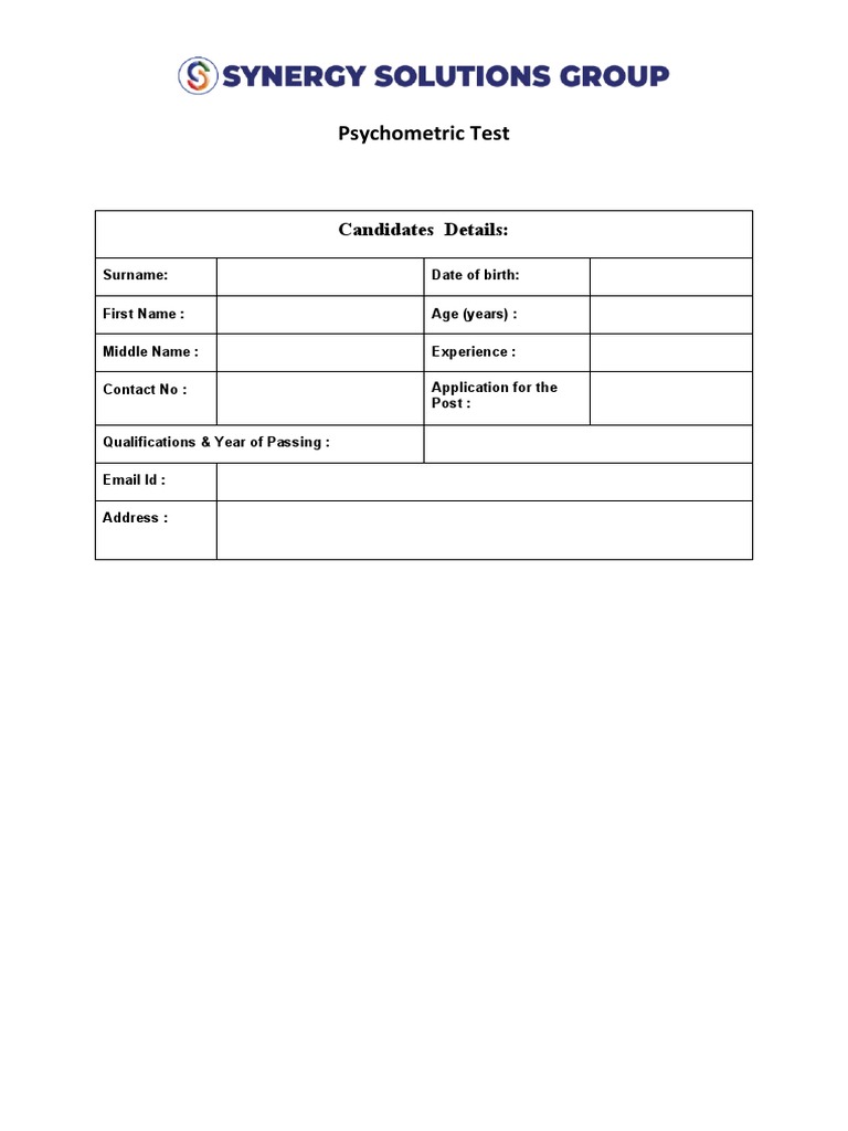 Psychometric Test Question Paper | PDF | Psychometrics Psychometric Test Question Paper | PDF | Psychometrics
