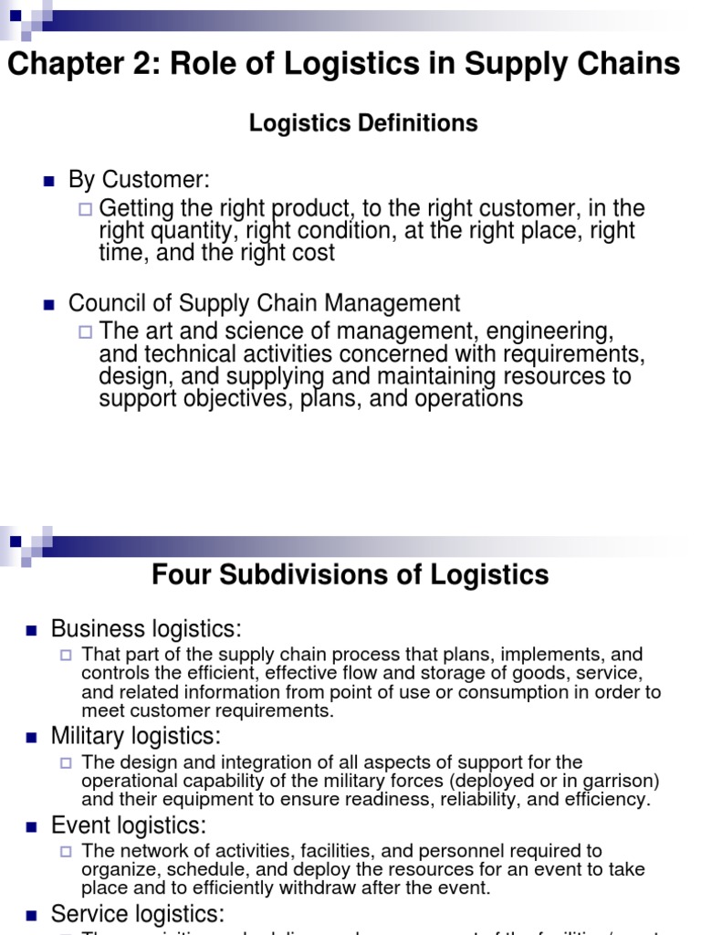 Chapter 2 Role of Logistics in Supply Chains | PDF | Logistics | Supply ...