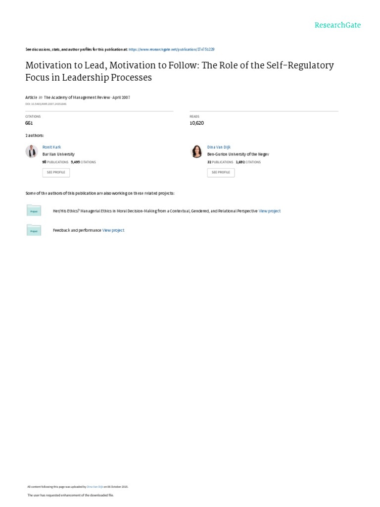 Motivation To Lead, Motivation To Follow - The Role of The Self ...