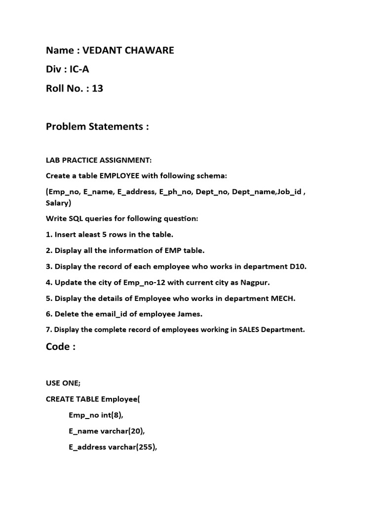 Employee table with queries | PDF