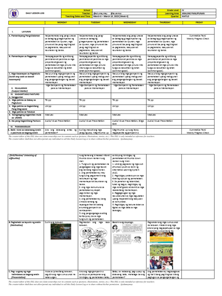 DLL - AP4 - Q3 - W4 Nasusuri Ang Mga Gampanin NG Pamahalaan@edumaymay@lauramos | PDF